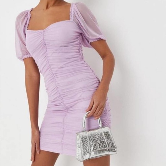 Missguided | Dresses | Missguided Tall Mesh Ruched Short Sleeve Mini ...